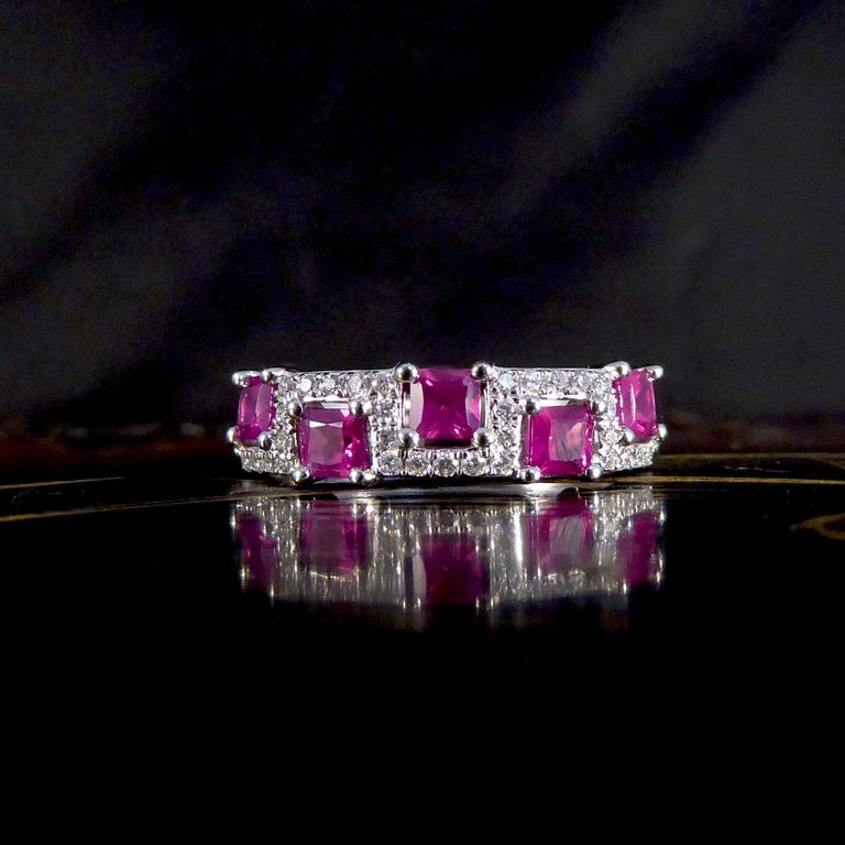 Alternate Ruby and Diamond Band Ring in 18ct White Gold at 1stDibs