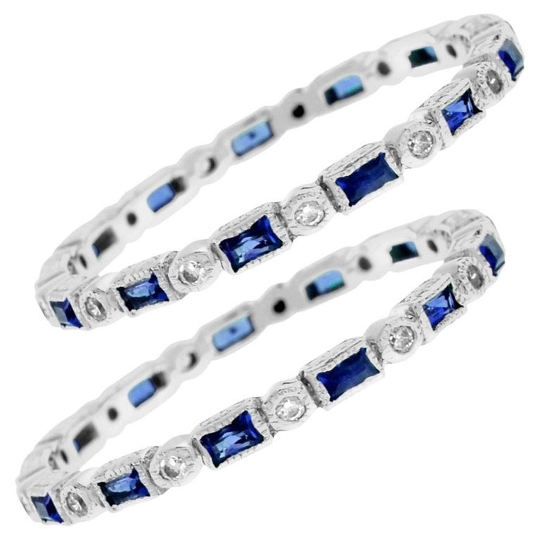 Alternate Sapphire and Diamond Art Deco Style Eternity Ring Set in 14K ...