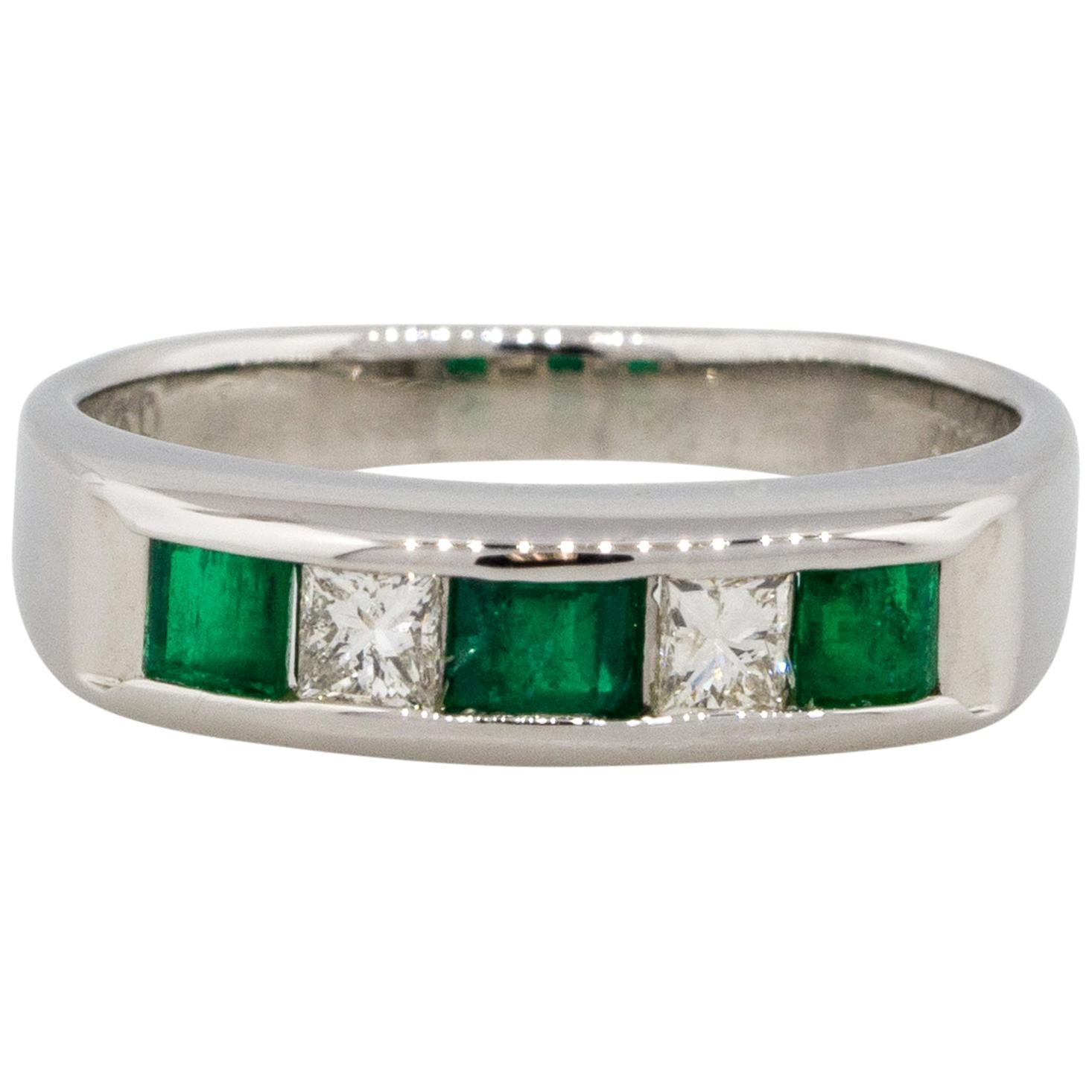 Contemporary Diamond Tsavorite Platinum Five-Stone Band Ring at 1stDibs
