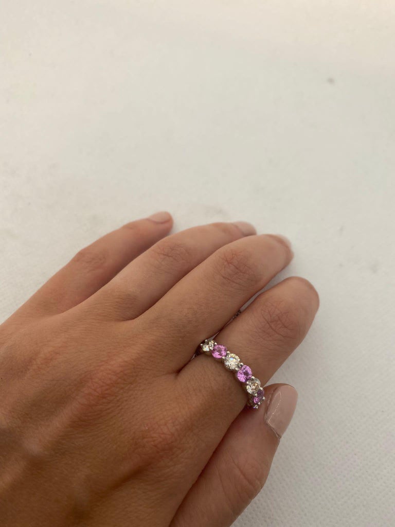 Alternating Pink Sapphire and Diamond Eternity Band Ring For Sale at ...