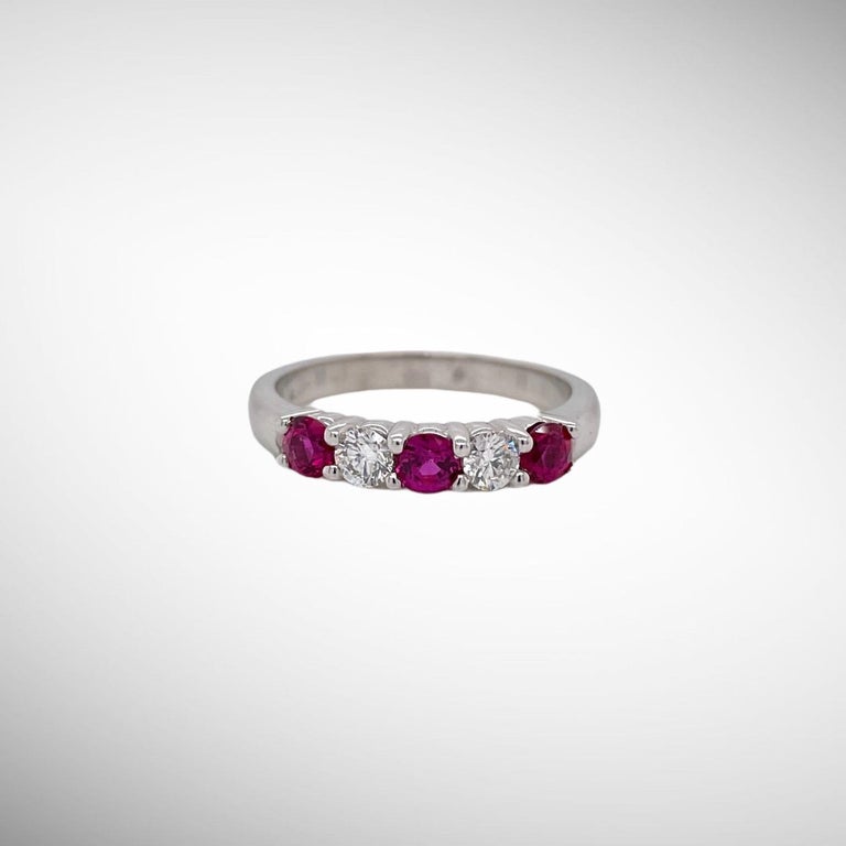 Alternating Ruby and Diamond Band in 14k White Gold For Sale at 1stDibs