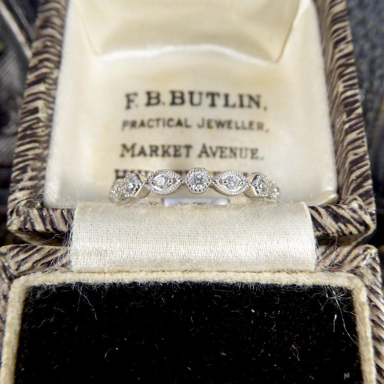 Alternating Shape Diamond Rub Over Collar Set White Gold Half Eternity ...