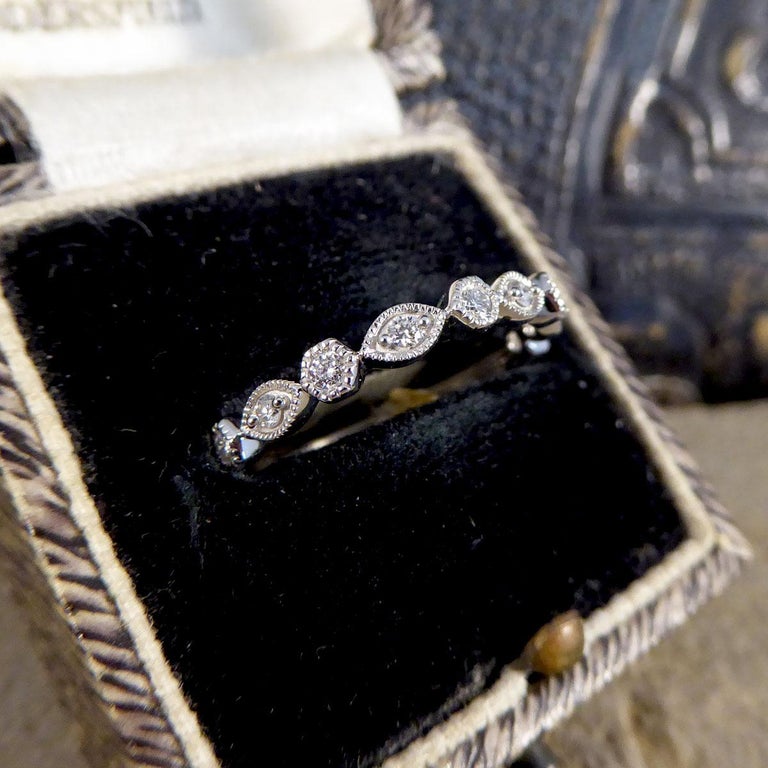 Alternating Shape Diamond Rub Over Collar Set White Gold Half Eternity ...