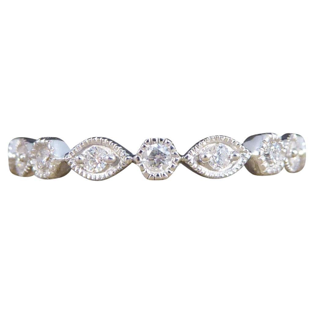 Alternating Shape Diamond Rub Over Collar Set White Gold Half Eternity ...