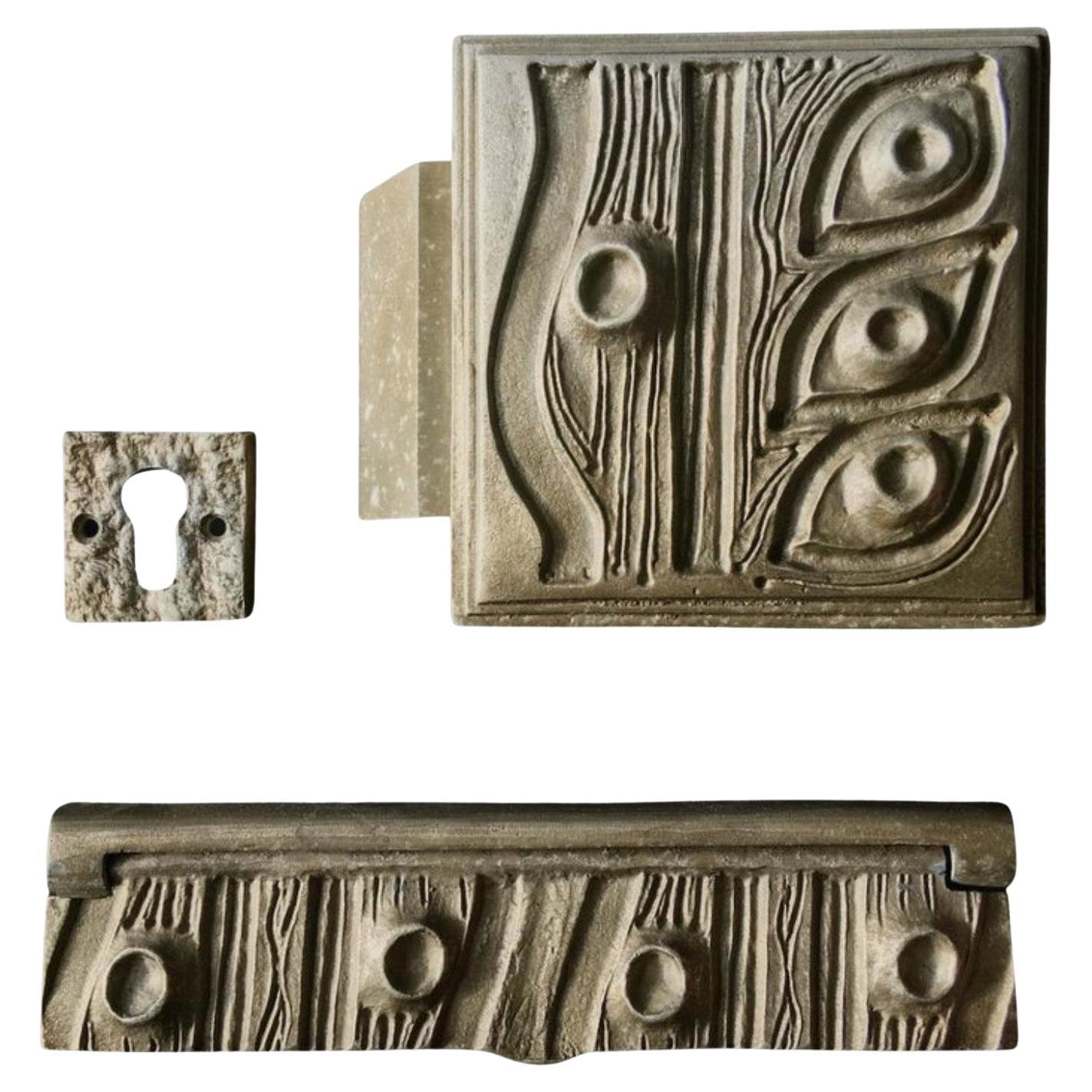 Brutalist Bronze Push or Pull Door Handle Set with Geometric Design ...