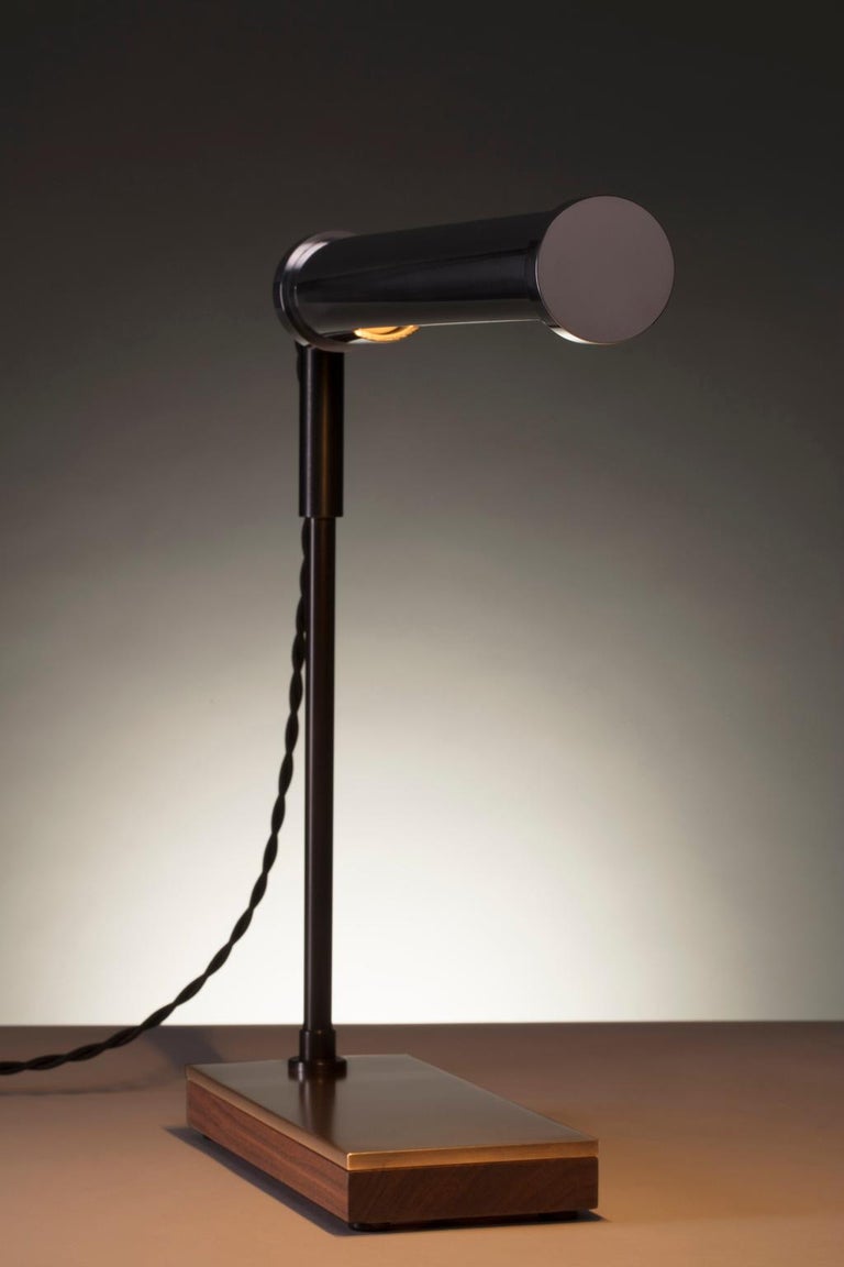 Aluminum Industrial Task Table Lamp with Bronze Hardware and Walnut ...