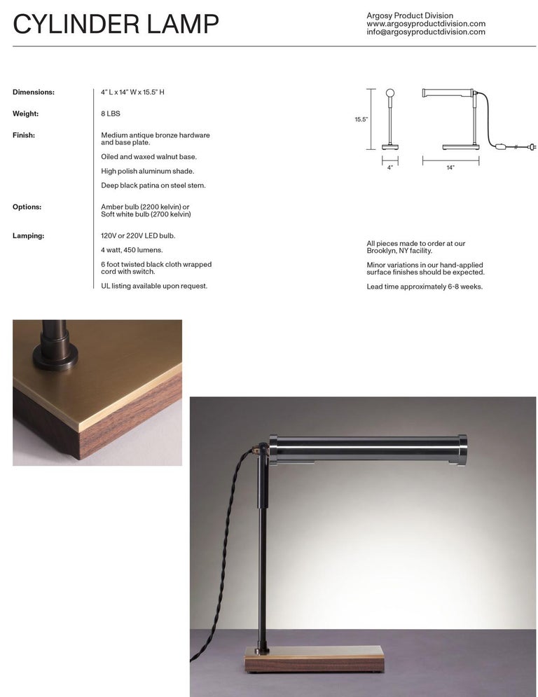 Aluminum Industrial Task Table Lamp with Bronze Hardware and Walnut ...