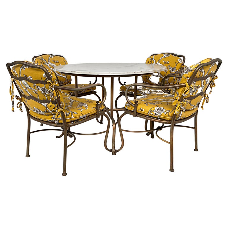 Aluminum Quartz Top Garden Table with Upholstered Chairs with Cushions ...