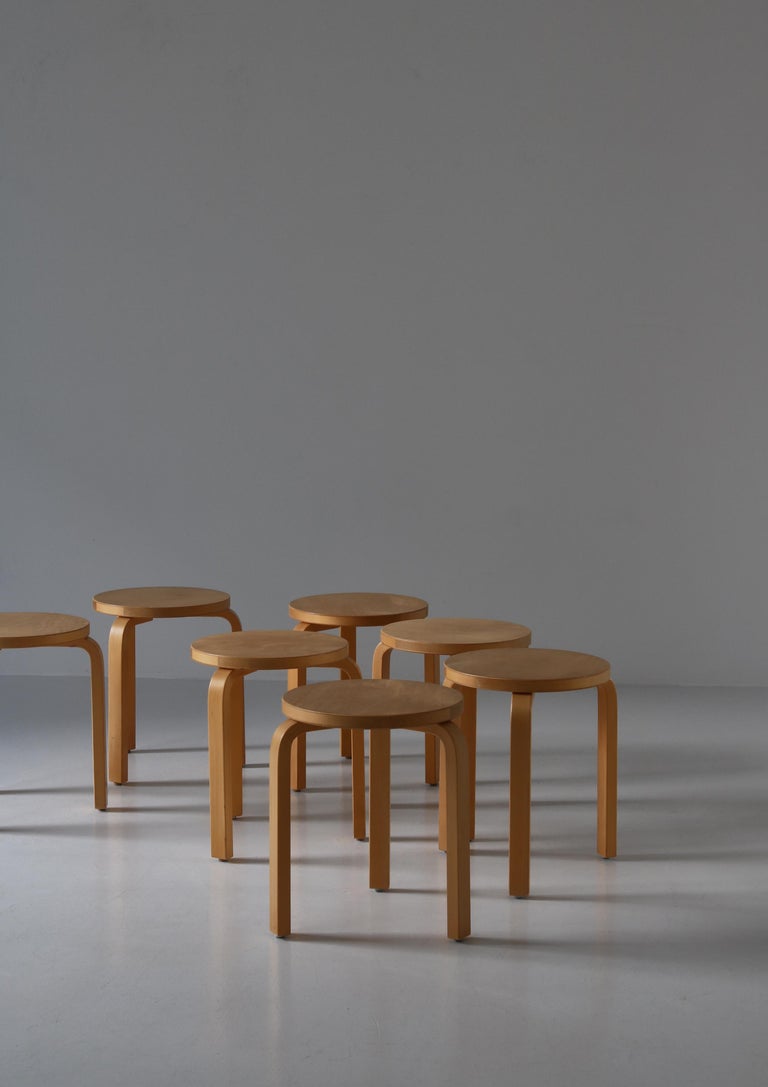 Alvar Aalto 7 Vintage L-Leg Stools Model 60 in Birch, 1970s Artek ...