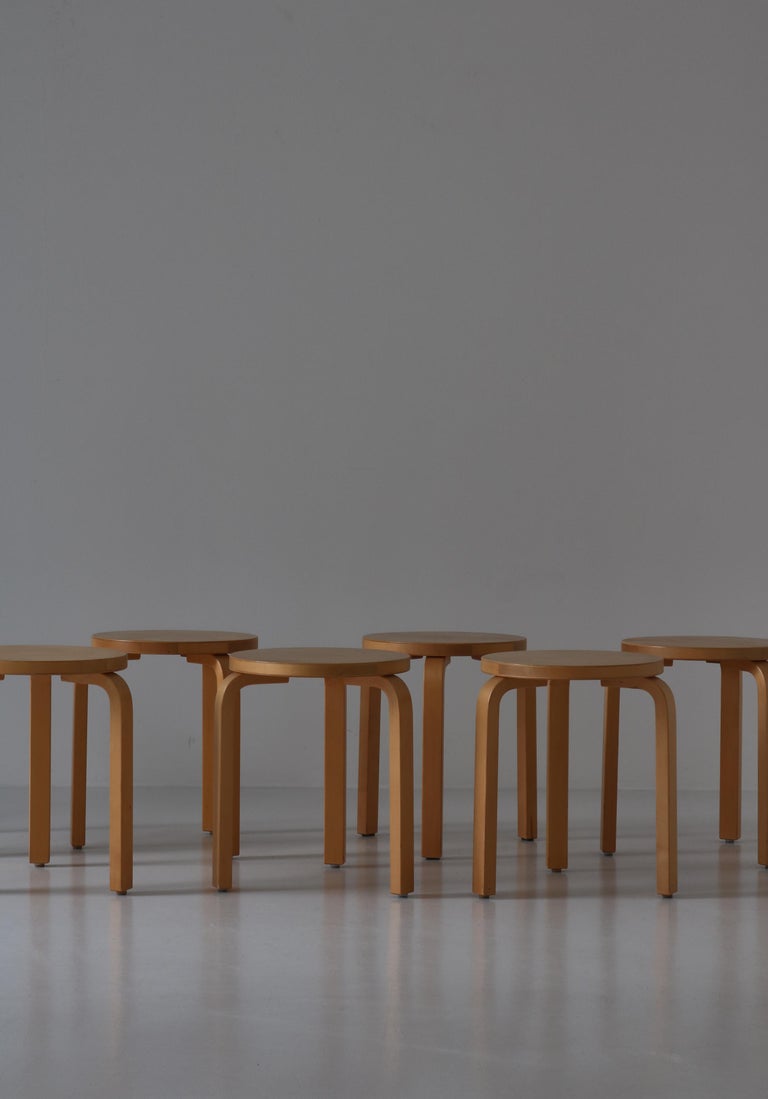 Alvar Aalto 7 Vintage L-Leg Stools Model 60 in Birch, 1970s Artek ...