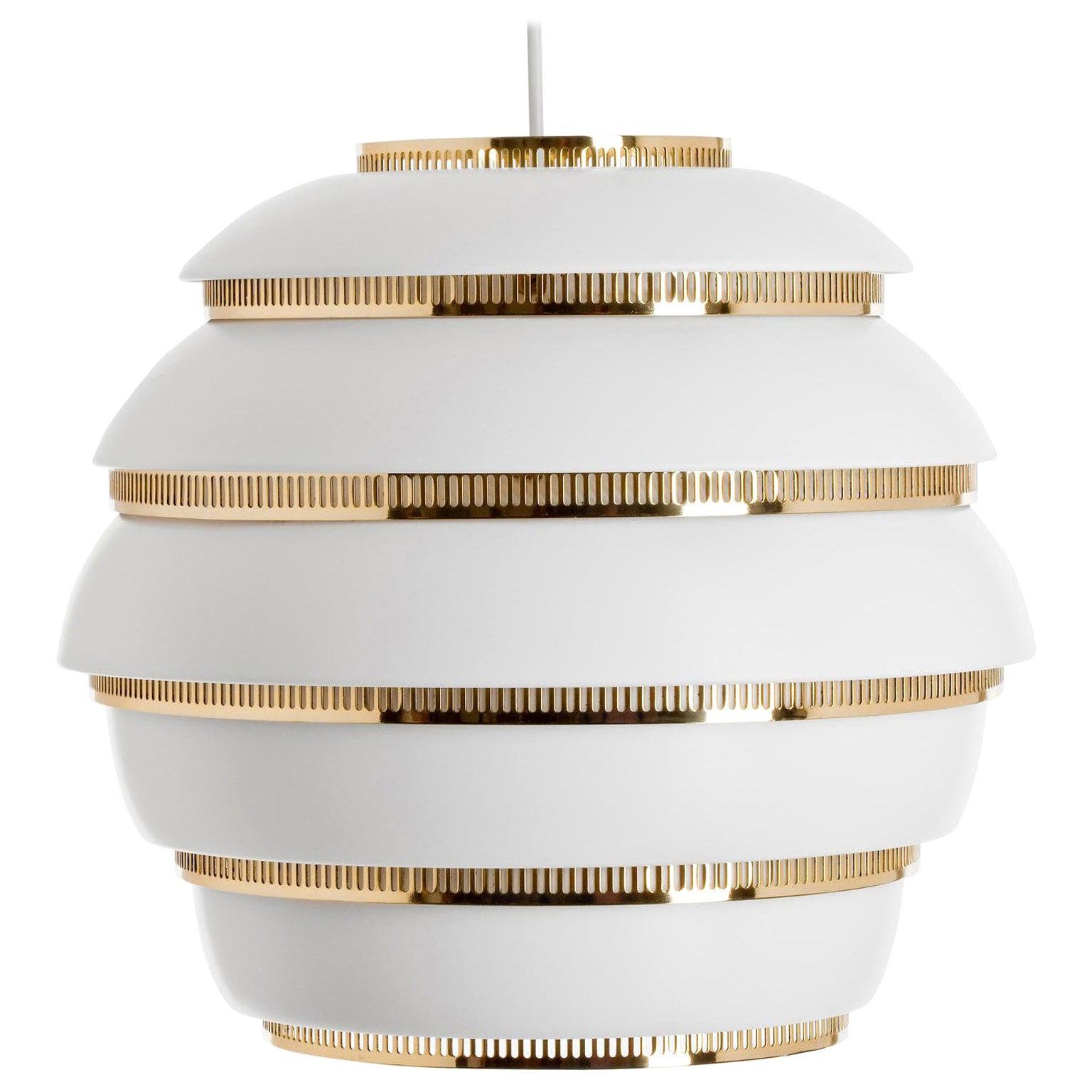 Alvar Aalto A331 'Beehive' Pendant Light for Artek in White and Brass ...