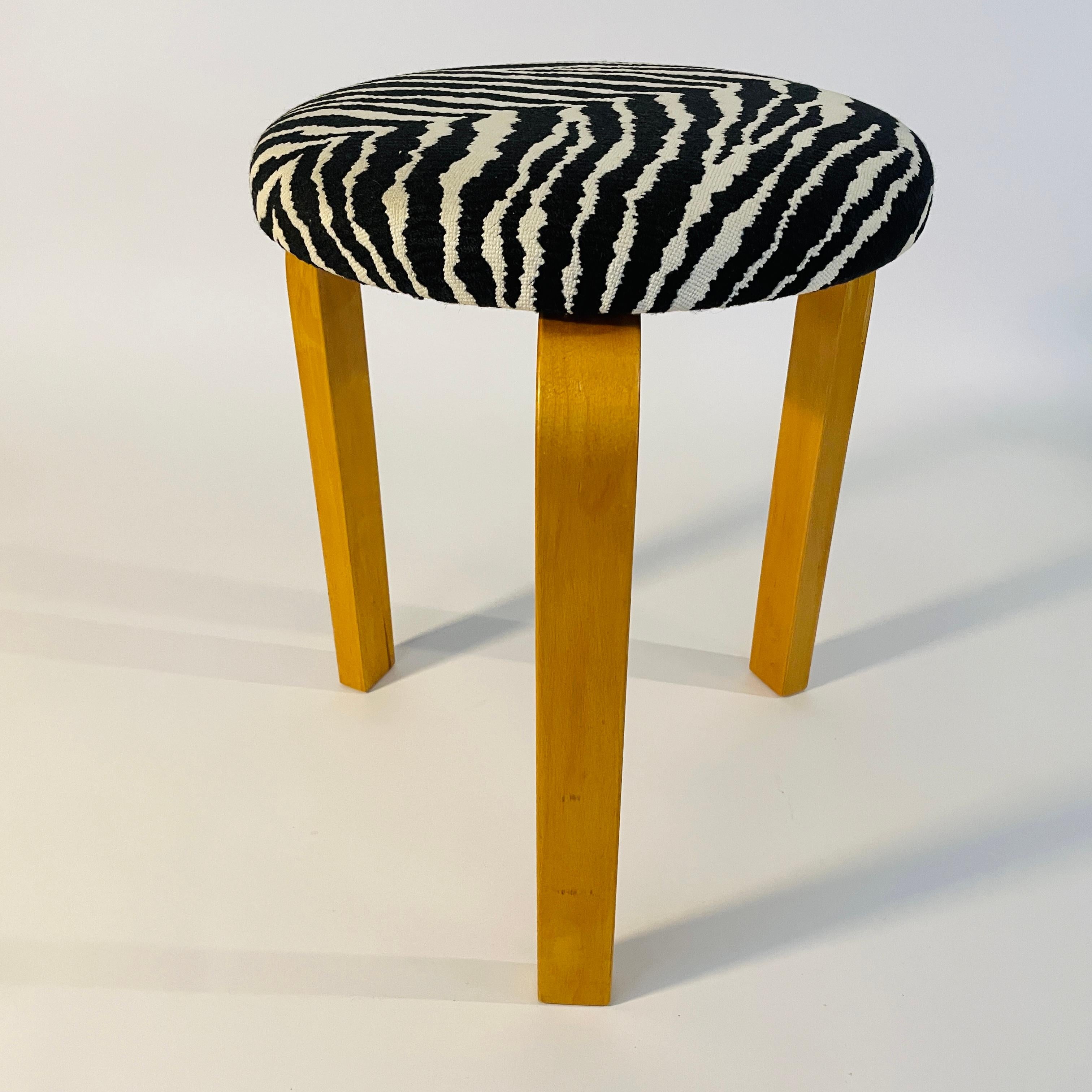 Alvar Aalto Artek Stool 60, Zebra Fabric, 1950's at 1stDibs