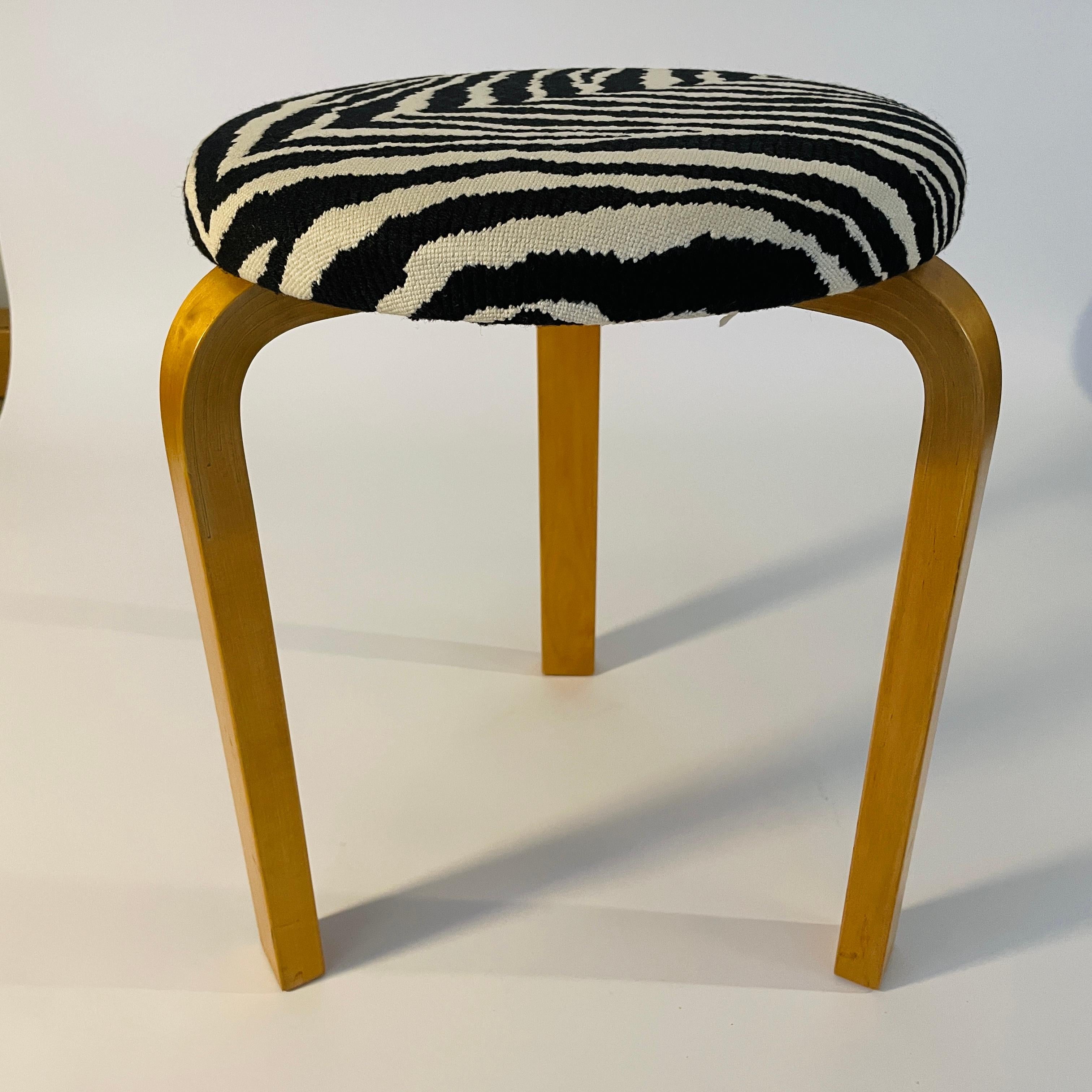 Alvar Aalto Artek Stool 60, Zebra Fabric, 1950's at 1stDibs