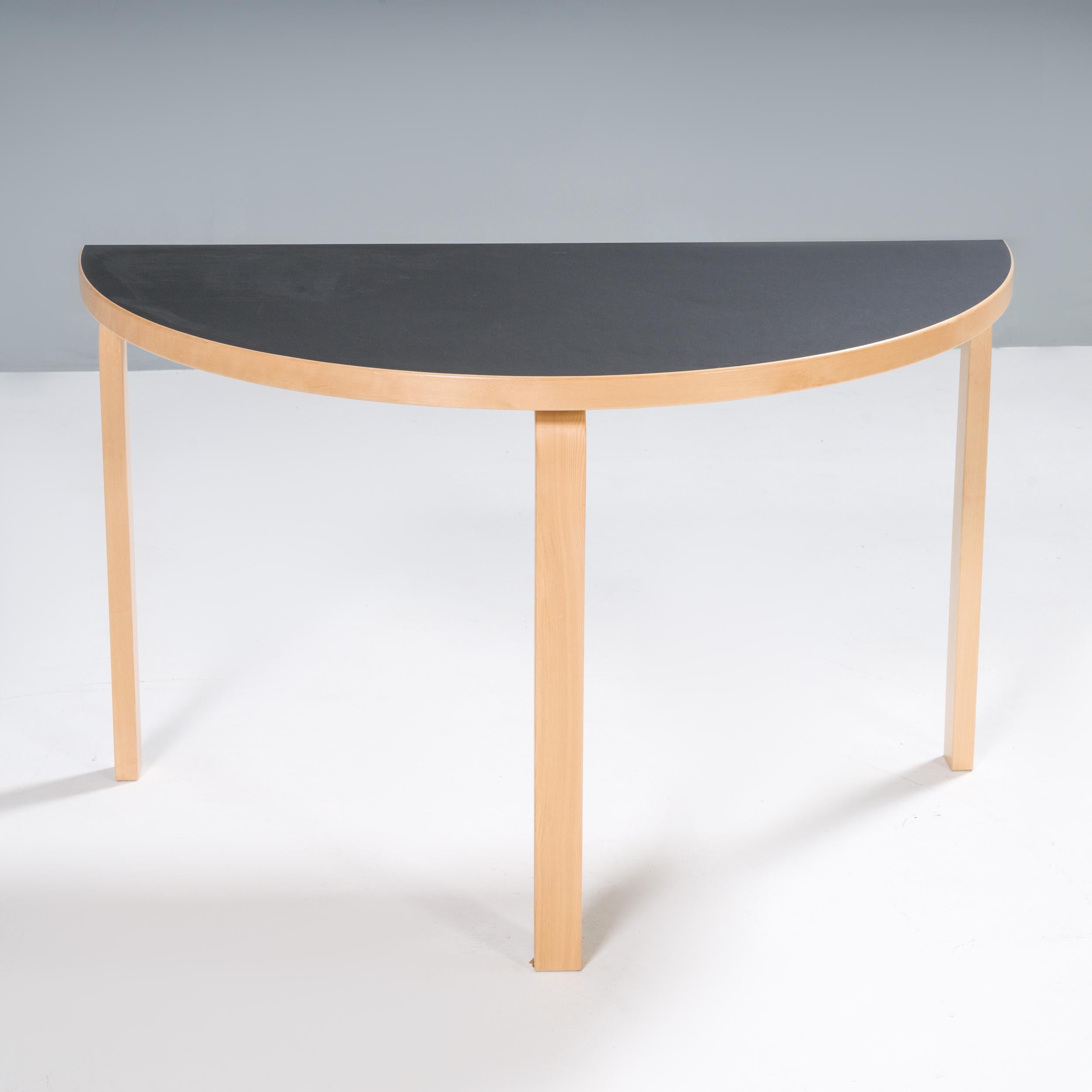 Alvar Aalto for Artek Birch and Black Linoleum 65 Chairs and Table, Set of 3 at 1stDibs