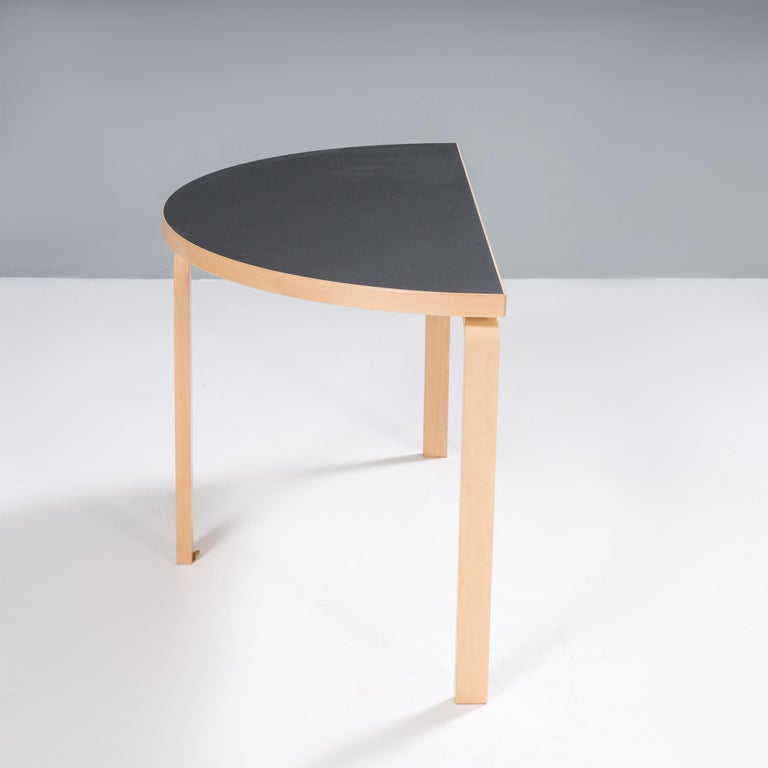Alvar Aalto for Artek Birch and Black Linoleum Half-Round Dining Table For Sale at 1stDibs