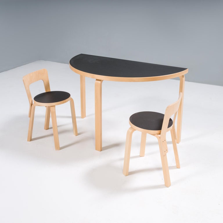 Alvar Aalto for Artek Birch and Black Linoleum Half-Round Dining Table For Sale at 1stDibs