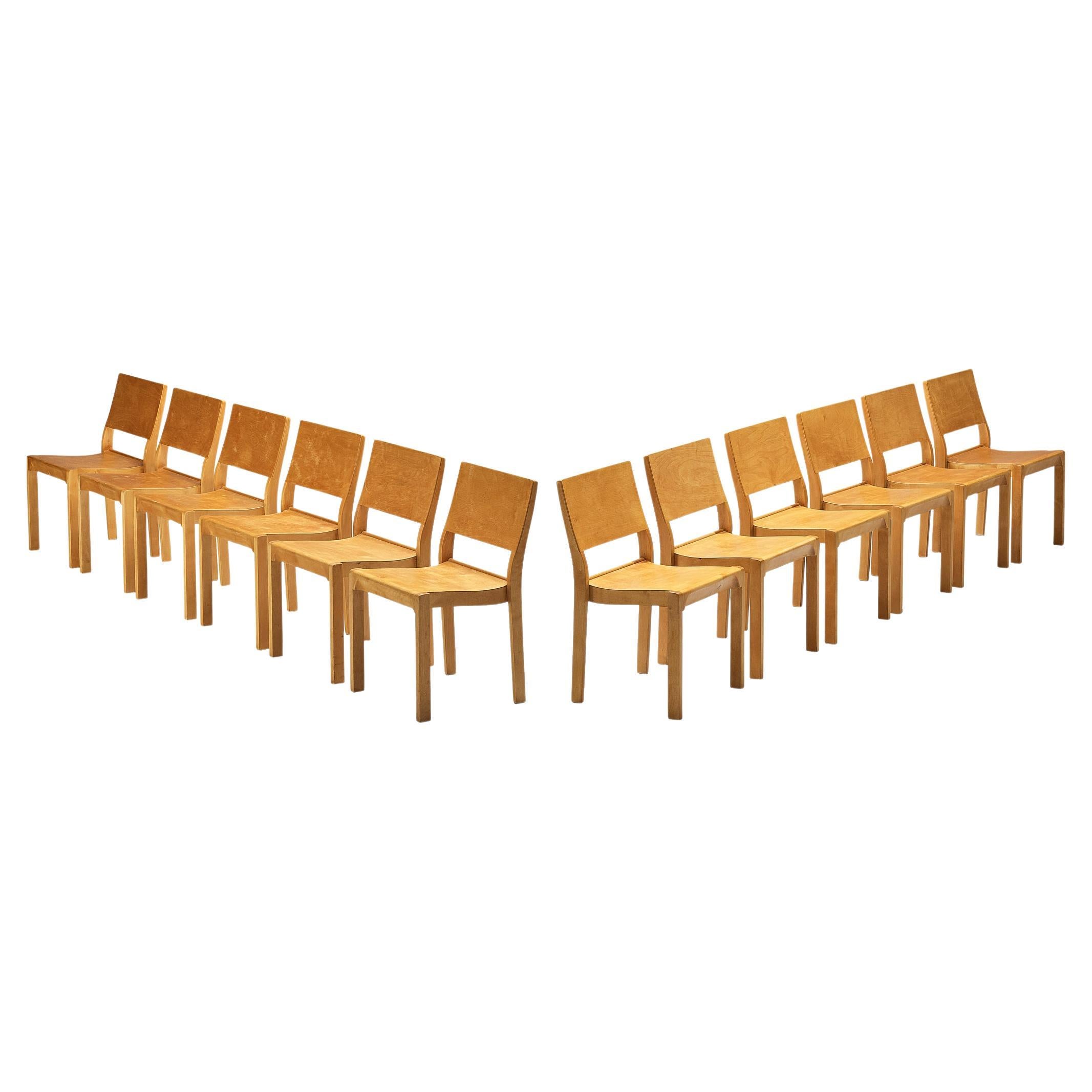 Alvar Aalto for Artek Set of Twelve Stackable '11' Chairs in Birch ...