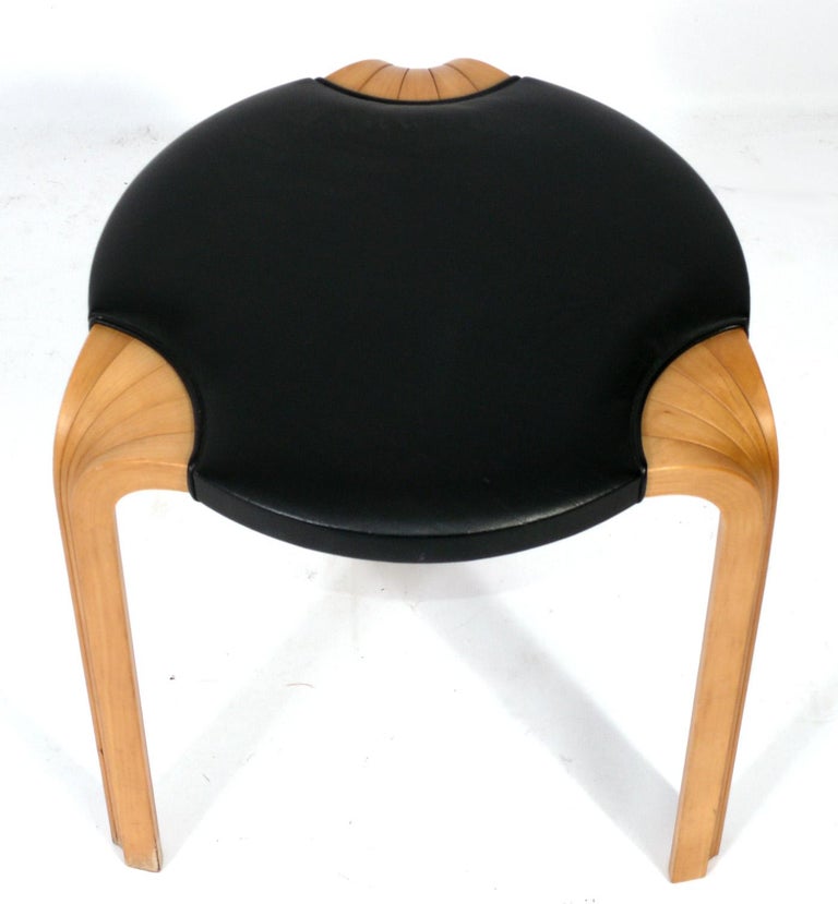 Alvar Aalto Leather and Birch Stool For Sale at 1stDibs