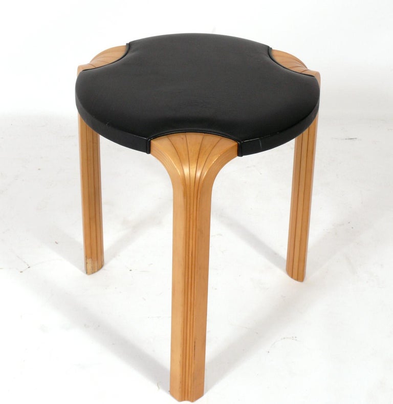 Alvar Aalto Leather and Birch Stool For Sale at 1stDibs