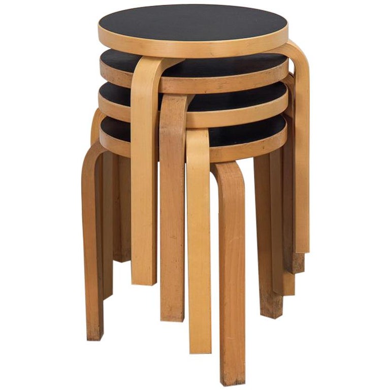 Alvar Aalto Model 60 Stools with Black Top at 1stDibs