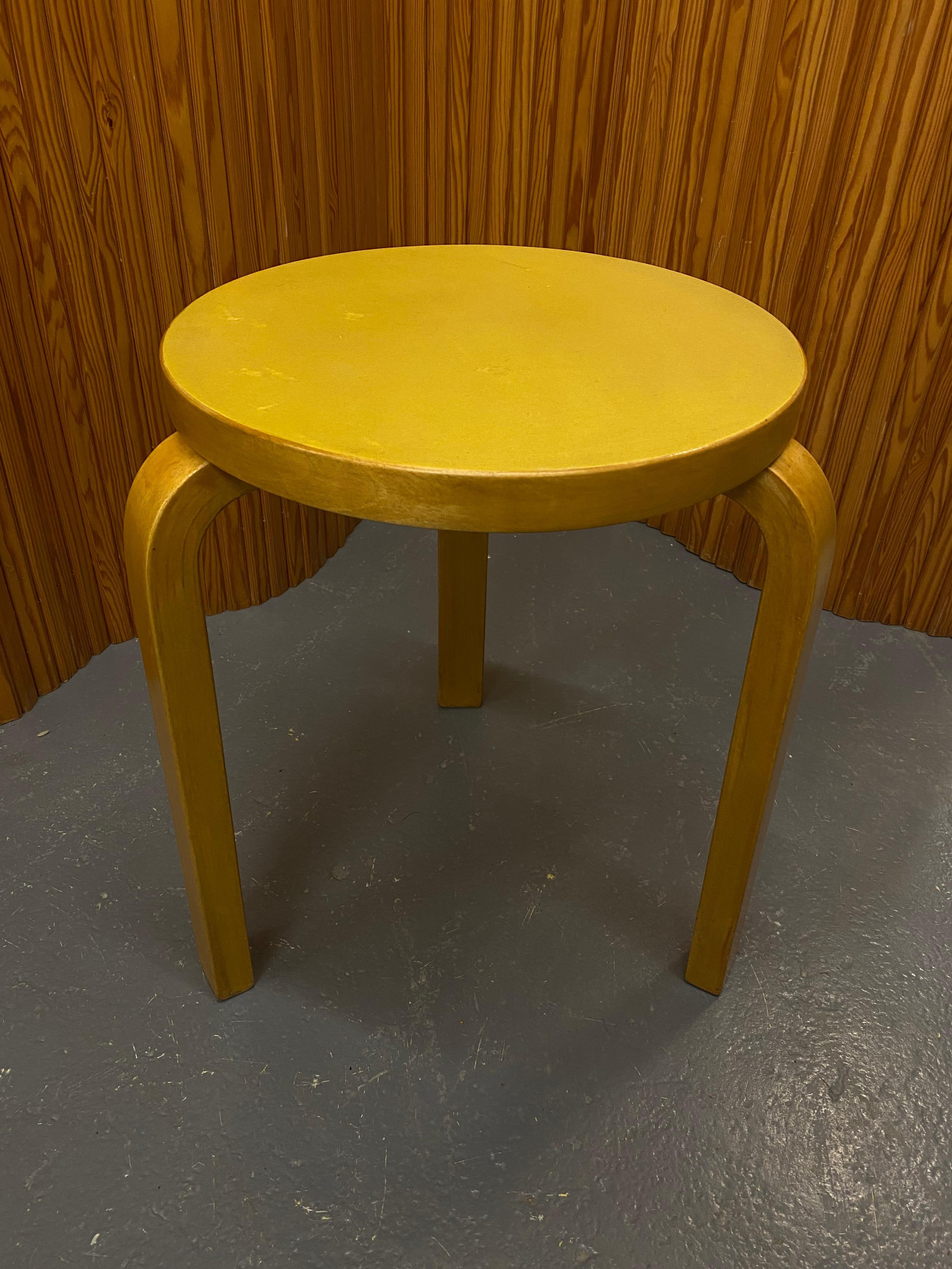 Alvar Aalto Stool Model 60 In Yellow Linoleum, Artek For Sale at 1stDibs