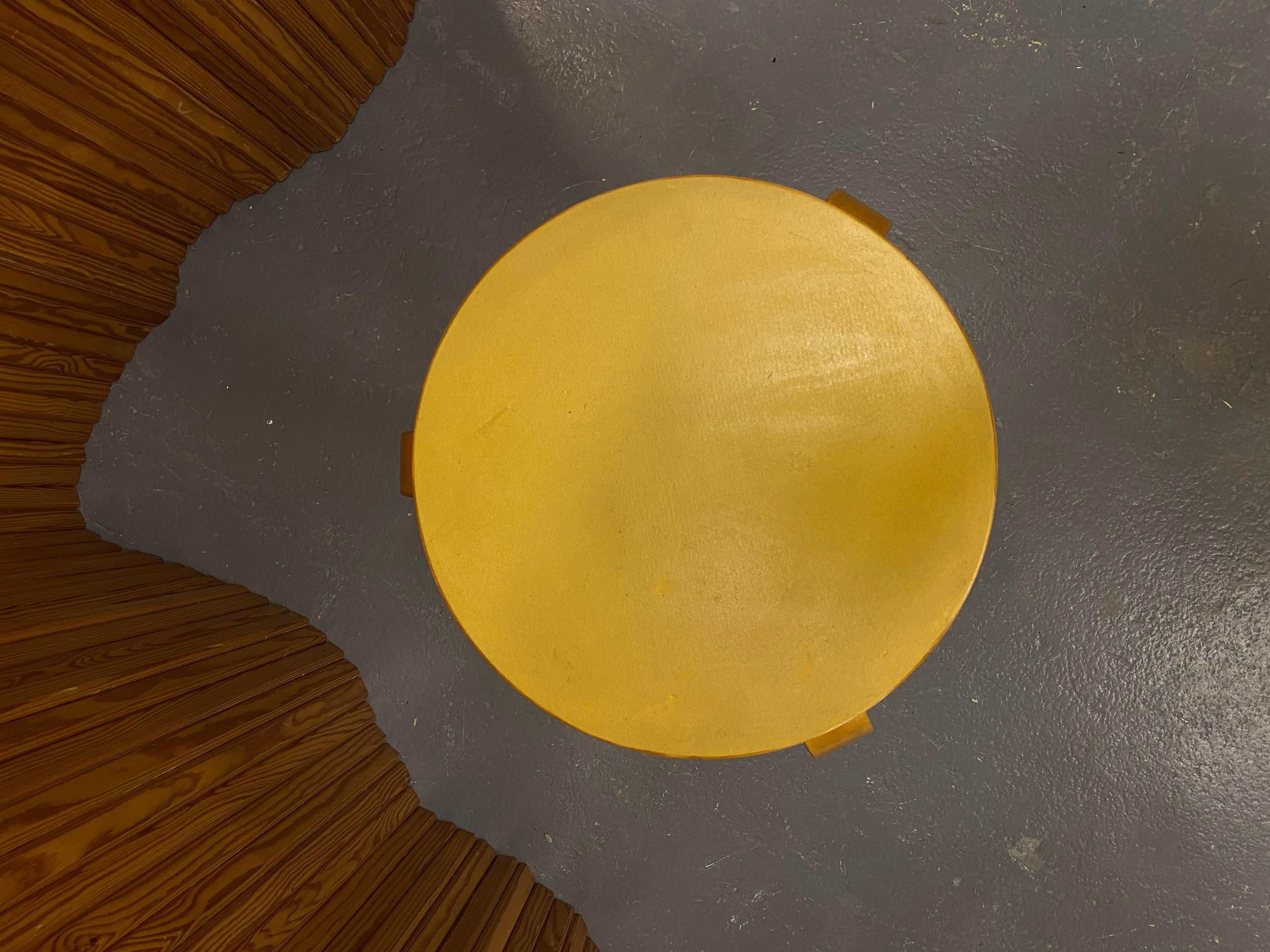 Alvar Aalto Stool Model 60 In Yellow Linoleum, Artek For Sale at 1stDibs