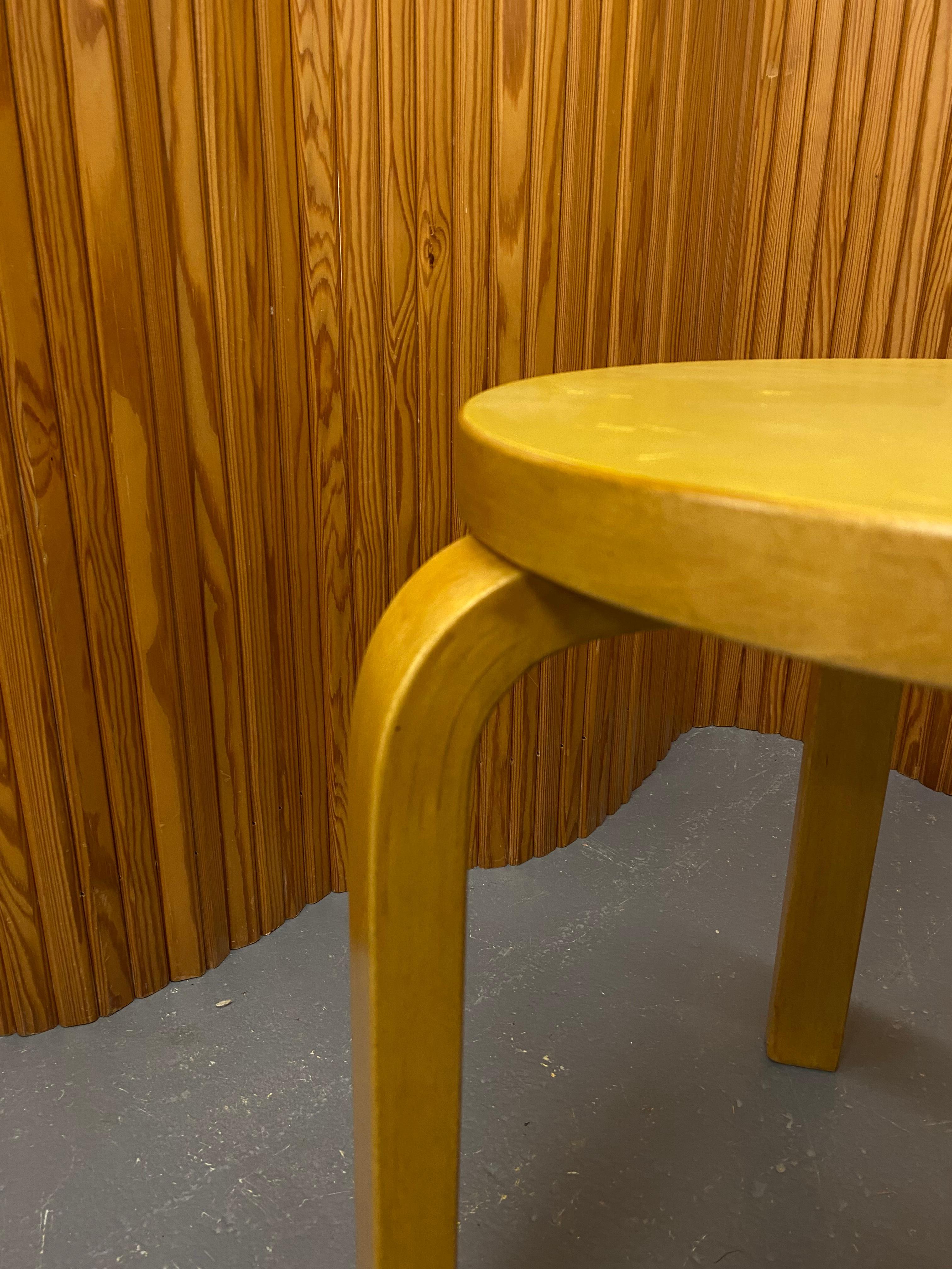 Alvar Aalto Stool Model 60 In Yellow Linoleum, Artek For Sale at 1stDibs