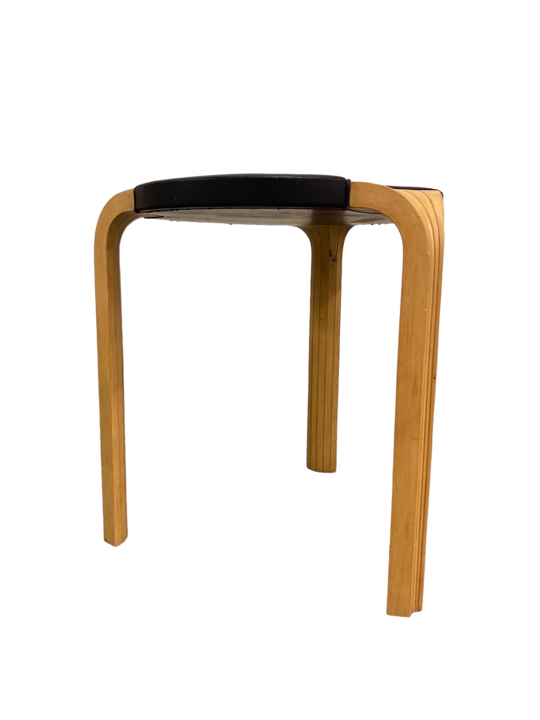 Alvar Aalto Stool X600 in Birch and Original Black Leather, Artek, 1960s For Sale at 1stDibs ...