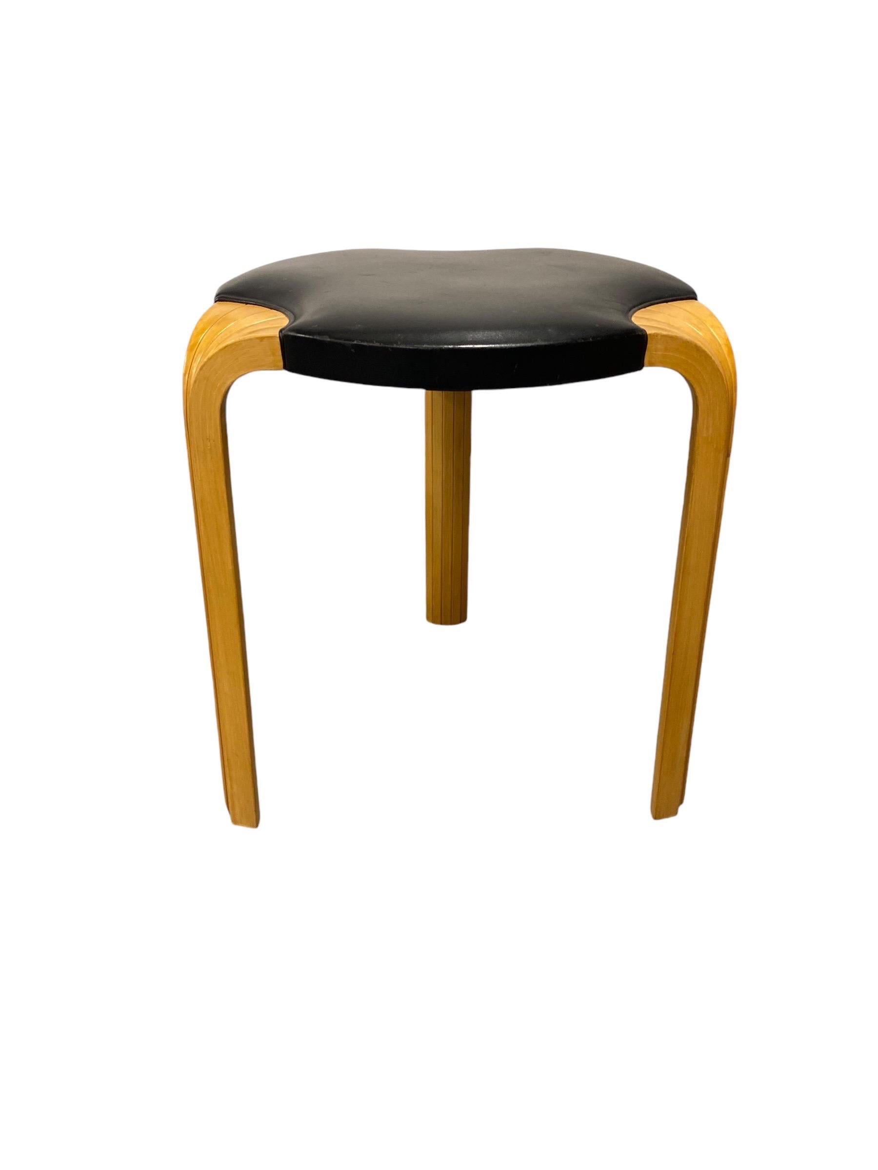 Alvar Aalto Stool X600 in Birch and Original Black Leather, Artek, 1960s For Sale at 1stDibs