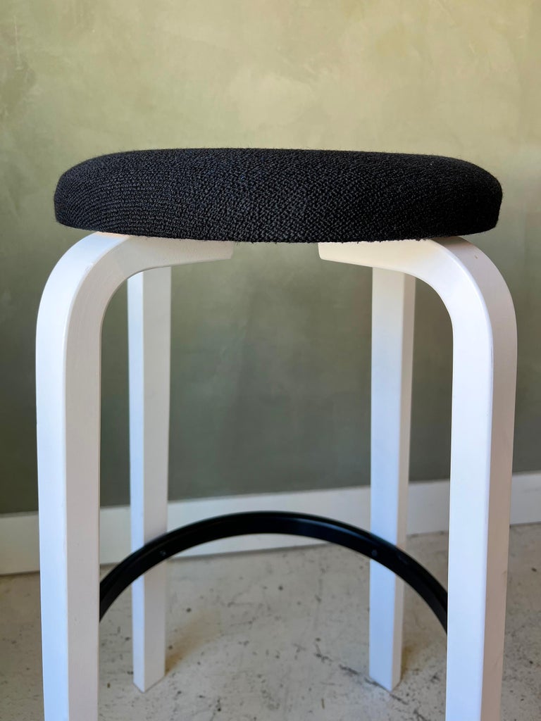 Alvar Alto Model 64 Upholstered Bar Stool in Black and White for Artek ...