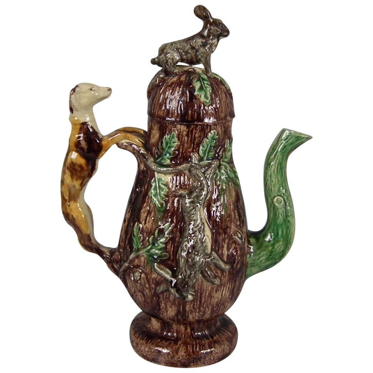 Alves Majolica Palissy Hare and Hound Coffee or Teapot at 1stDibs