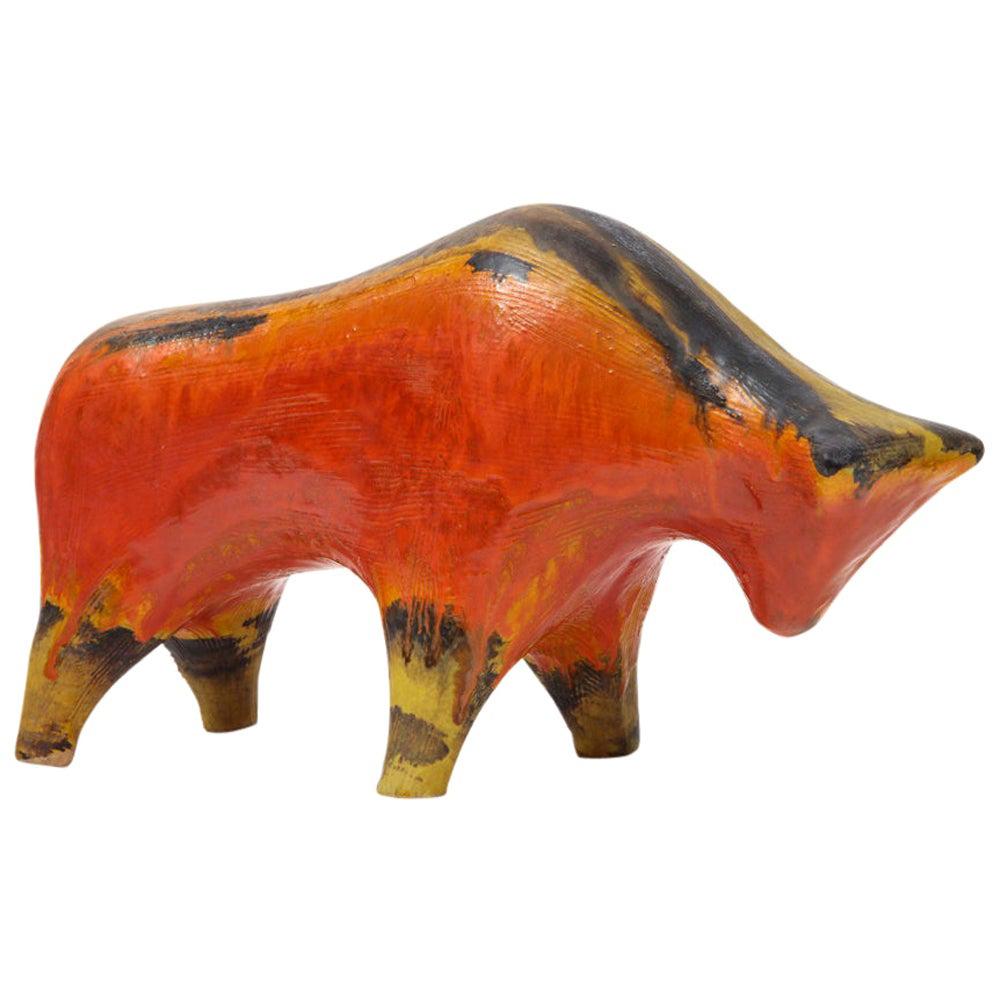Alvino Bagni Bull, Ceramic, Orange, Red, Yellow and Brown, Signed For ...