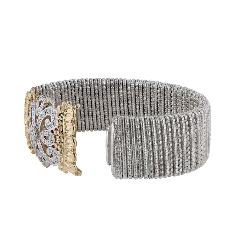 Alwand Vahan Ladies Sterling Silver Moire Beading 14K Gold Detail Cuff For Sale at 1stDibs