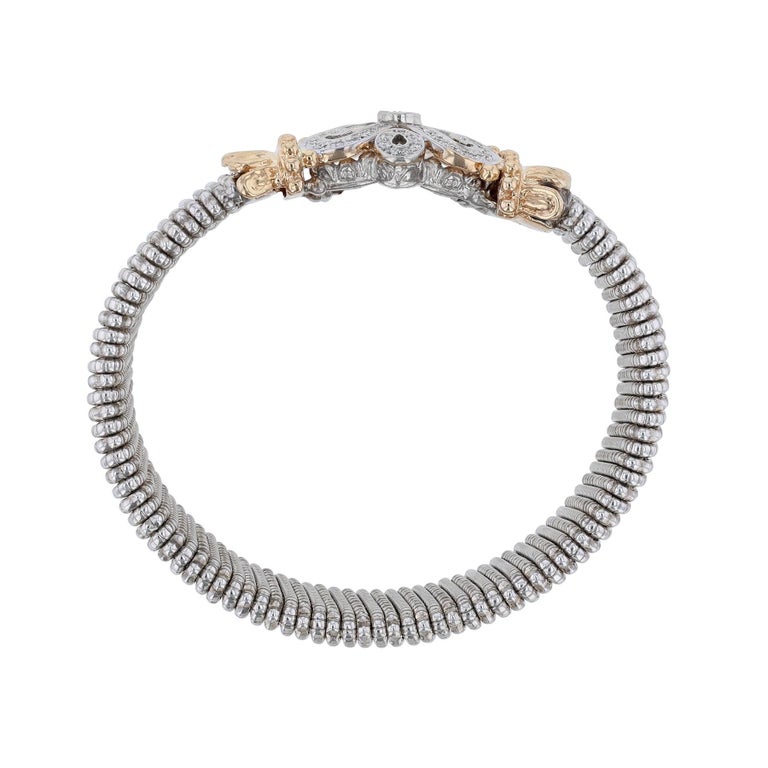 Alwand Vahan Ladies Sterling Silver Moire Beading 14K Gold Detail Cuff For Sale at 1stDibs