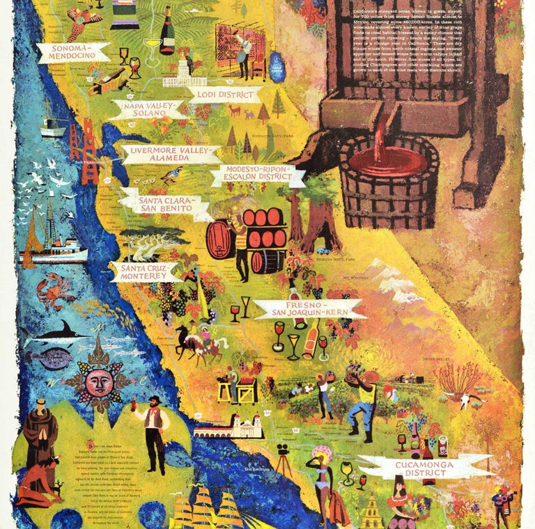 Amado Gonzalez - Original Vintage Travel Map Poster California Wine Land Of America ...