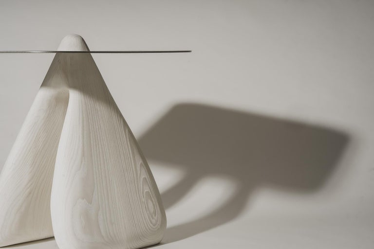 Amalgame, Contemporary Side Table, Carved Ash and Steel Top by Nadine ...
