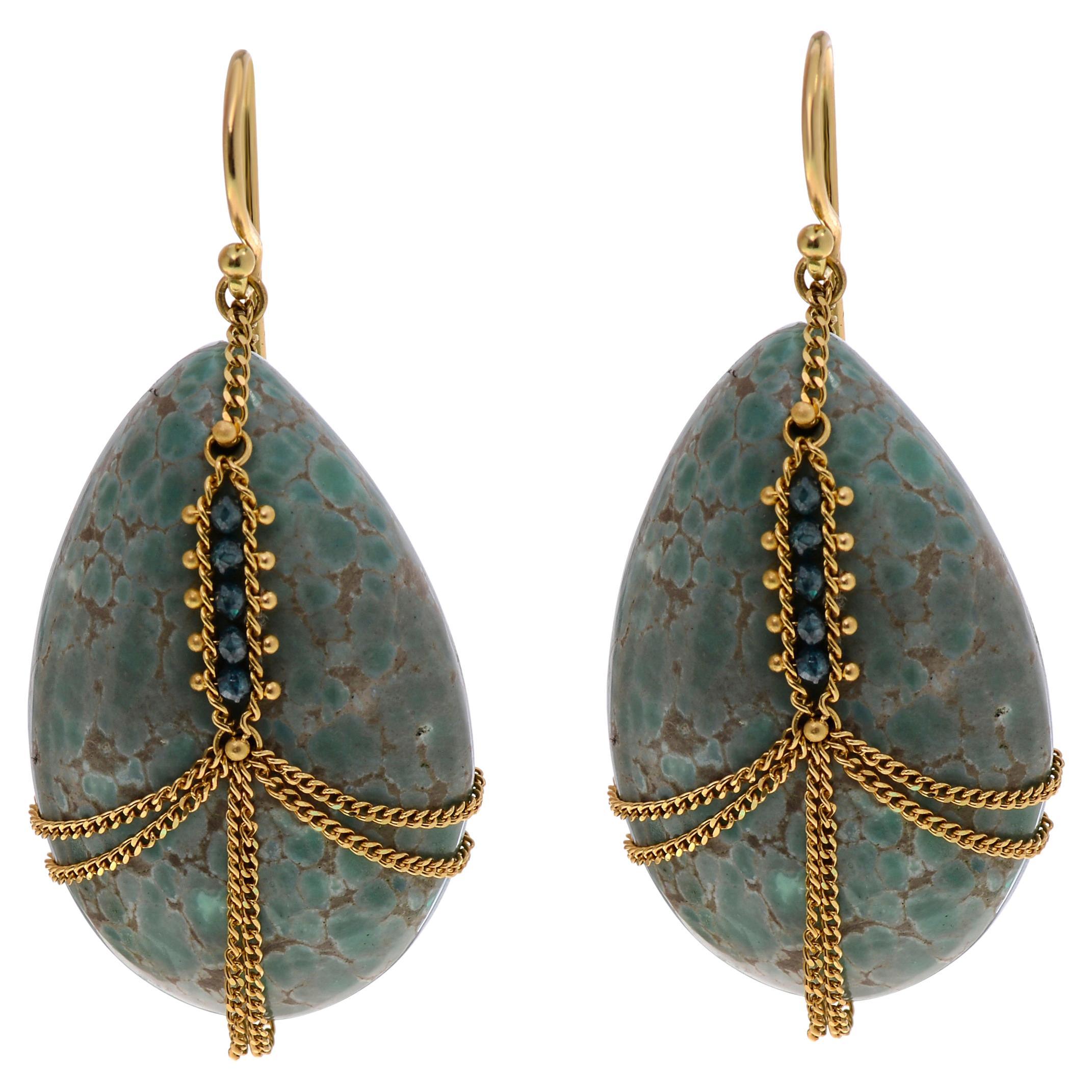 Amáli 18k Yellow Gold, Blue Diamond and Turquoise Drop Earrings For ...