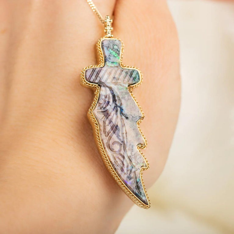 Amáli Carved Andamooka Opal Dagger Necklace For Sale at 1stDibs
