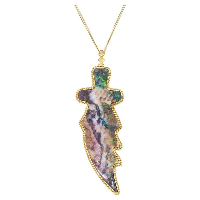 Amáli Carved Andamooka Opal Dagger Necklace For Sale at 1stDibs