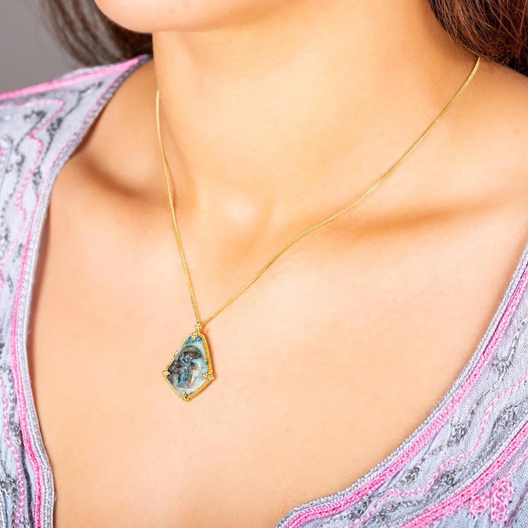 Amáli Carved Andamooka Opal Skull Necklace For Sale at 1stDibs