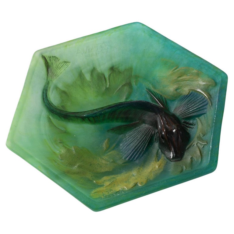Amalric Walter and Henri Bergé "Flying Fish" Pâte de Verre Vide-Poche ...