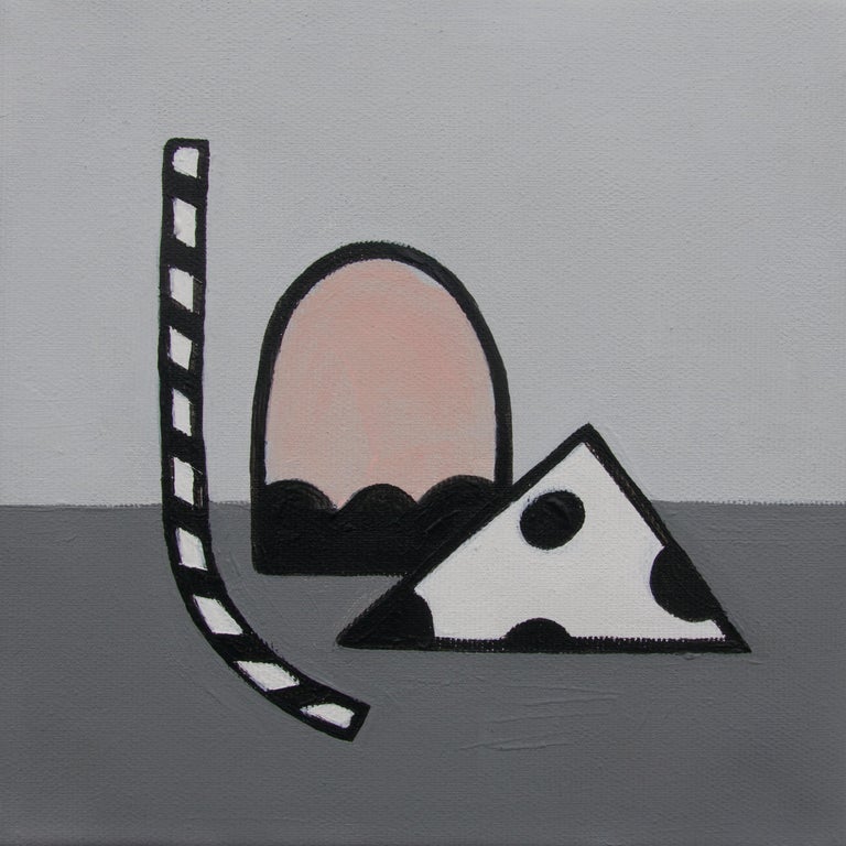Amanda Andersen - "Three Objects" Acrylic Painting pink grey outlines ...
