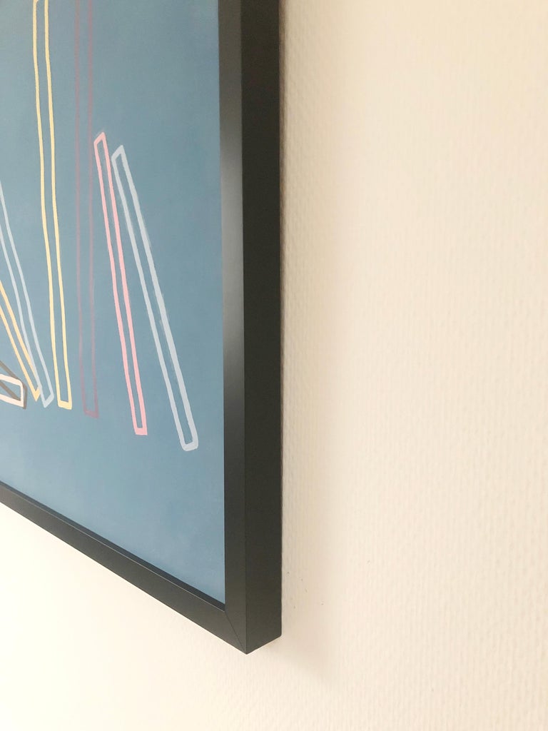Amanda Andersen - Wireframe Cascade - abstract painting on paper, blue ...