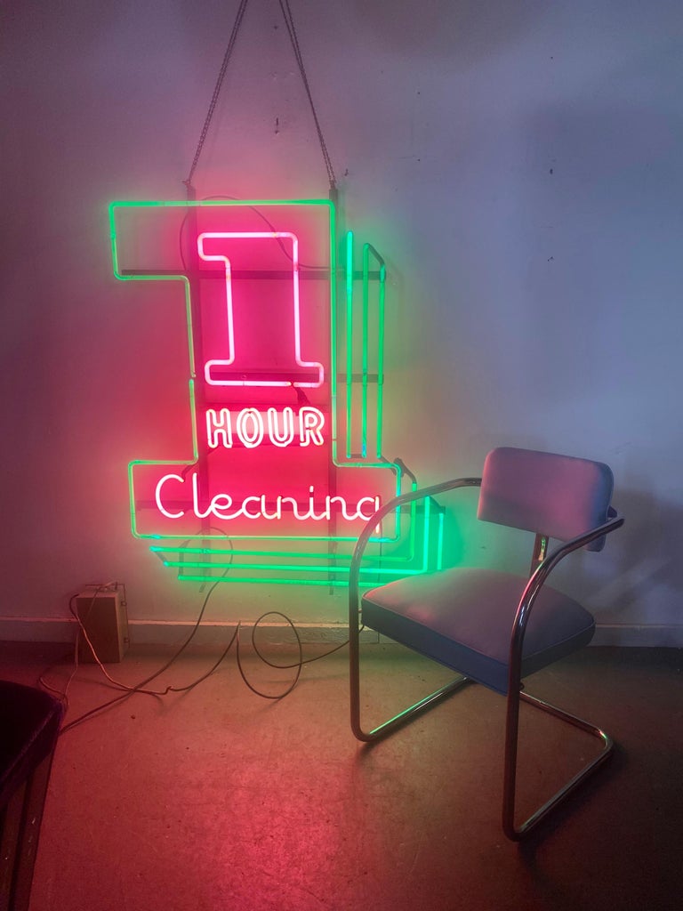 Amazing 1940s-50s Neon Sign "1 Hour Cleaners" Modernist / Art Deco For ...