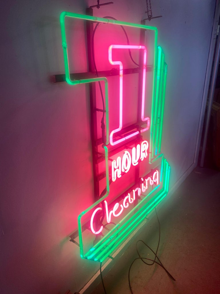Amazing 1940s-50s Neon Sign "1 Hour Cleaners" Modernist / Art Deco For ...