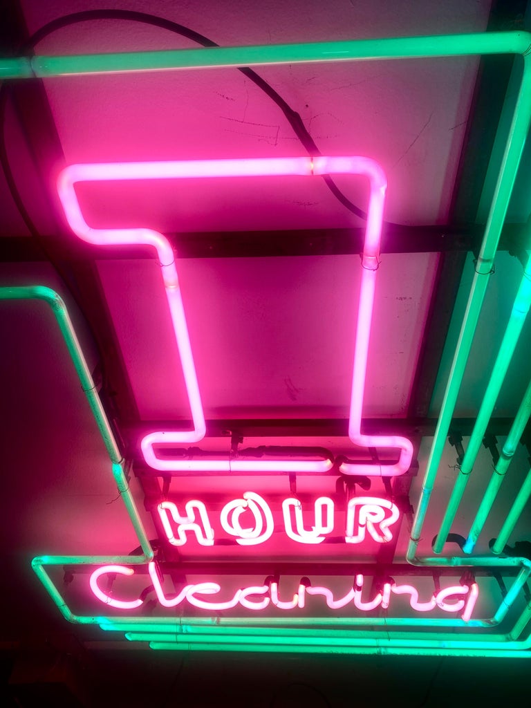 Amazing 1940s-50s Neon Sign "1 Hour Cleaners" Modernist / Art Deco For ...
