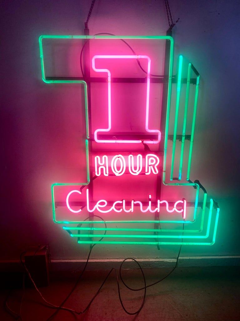 Amazing 1940s-50s Neon Sign "1 Hour Cleaners" Modernist / Art Deco For ...