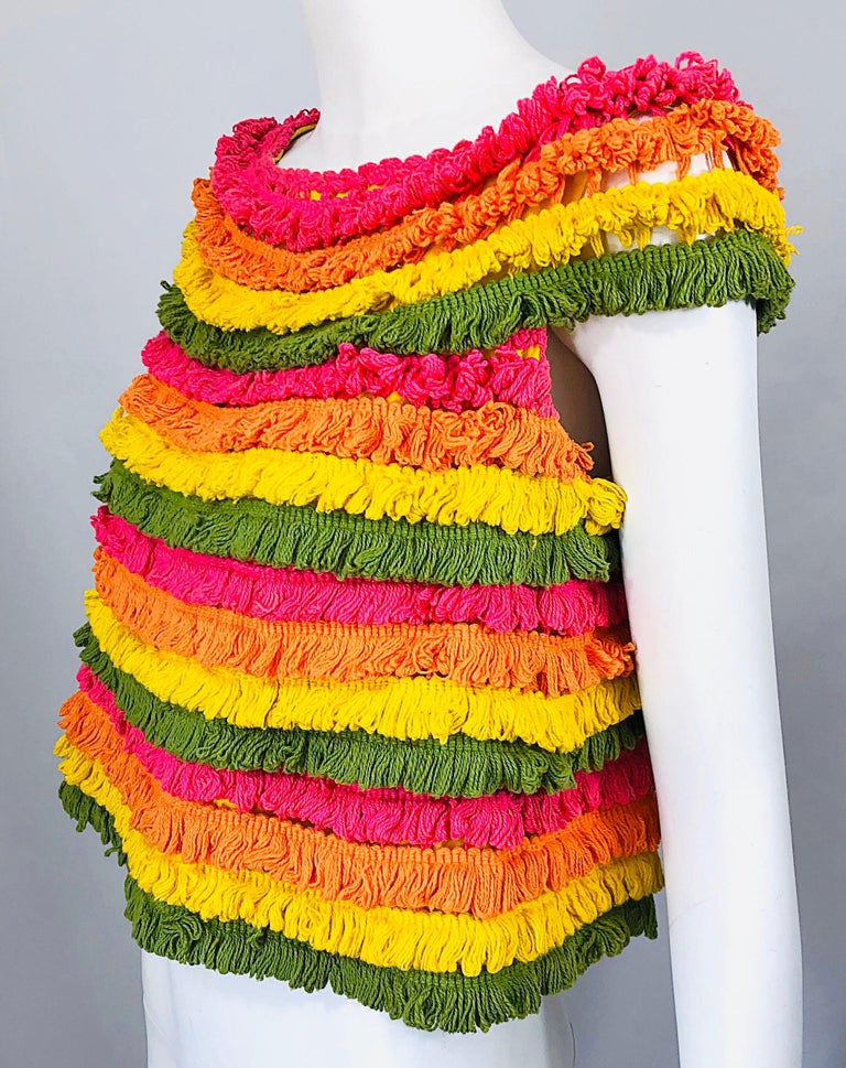 Amazing 1960s Gene Ostrow Fringed Vintage 60s Mod Rainbow Trapeze Crop ...