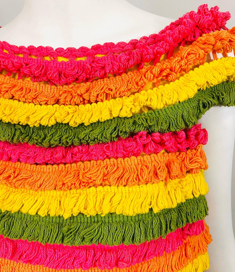 Amazing 1960s Gene Ostrow Fringed Vintage 60s Mod Rainbow Trapeze Crop ...