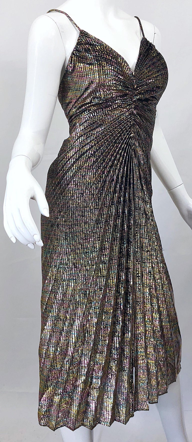 Amazing 1970s Metallic Disco Studio 54 Pleated Slinky Colorful Vintage ...